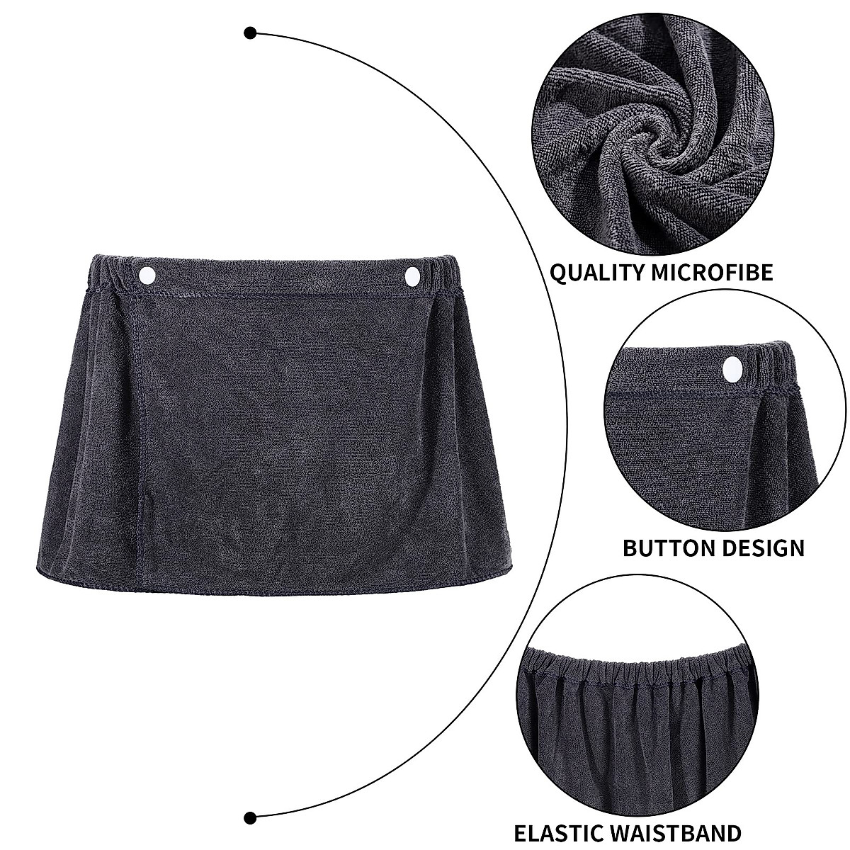 Preboun 2 Pack Men's Bath Wrap Towel Shower Wrap Towel Adjustable Terry Body Spa Towels with Pocket After Shower for Men Gift Spa College Bath Dorm Room Gym (Grey,White)