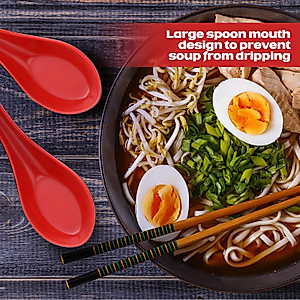Hushee 200 Pieces Asian Soup Bulk Spoons 6.3 Inch Chinese Japanese Korean Style Spoon Serving Wonton Soba Rice Melamine Spoon with Hook for Pho Ramen Noodle Dumpling Dinner, Black and Red
