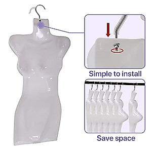 4-Packs Female Mannequin Torso Set 27" Dress Form Hollow Back Half Body Clothing Display Plastic Adult Table Shirt Mannequin Model Stand with Metal Hook for Hanging - Craft Shows or Design, White