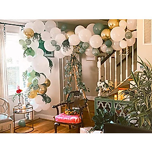 Oopat DIY Olive Sage White Gold Balloon Arch Garland Kit for Boho Bridal Shower Baby Shower Wedding Birthday Backdrop Engagement Bridal Shower Bachelorette Party Decoration (Sage Gold)