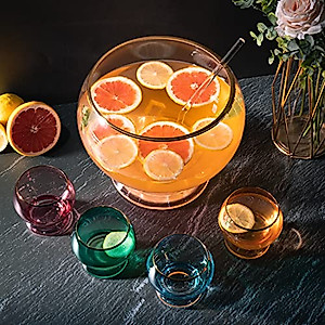 Colorful 1.7 Gallon Punch Bowl with 4 10oz Glasses Set with Ladle Gift For Mothers Day, Her, Wife, Mom, Friend - Colored Set Margarita, Cocktails, Juice, Punch Drink bowl for Parties, Weddings