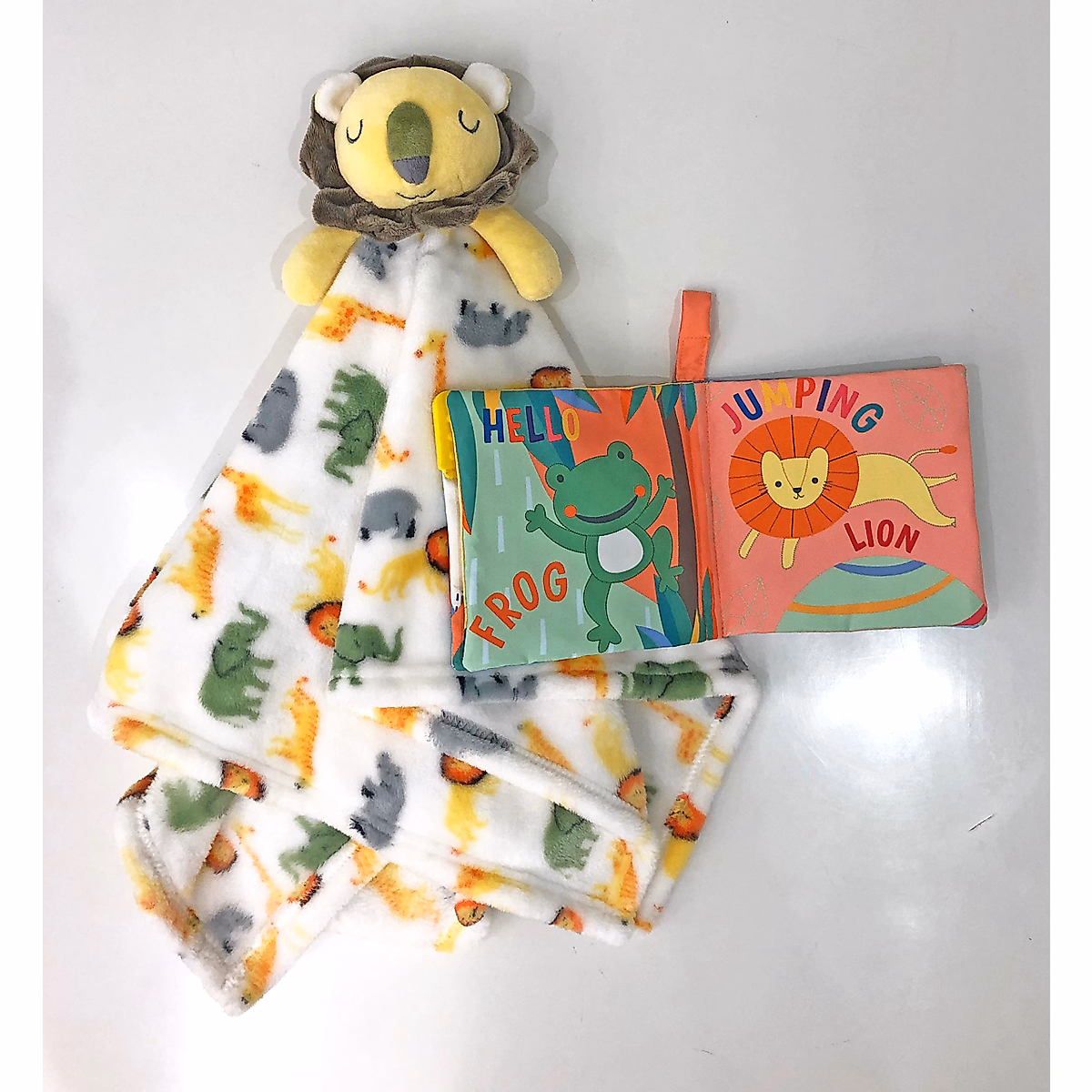 Baby Starters Large 24 inch Plush Snuggle Blanket with Toy Attached, Lion (Jungle Safari Animal Print)