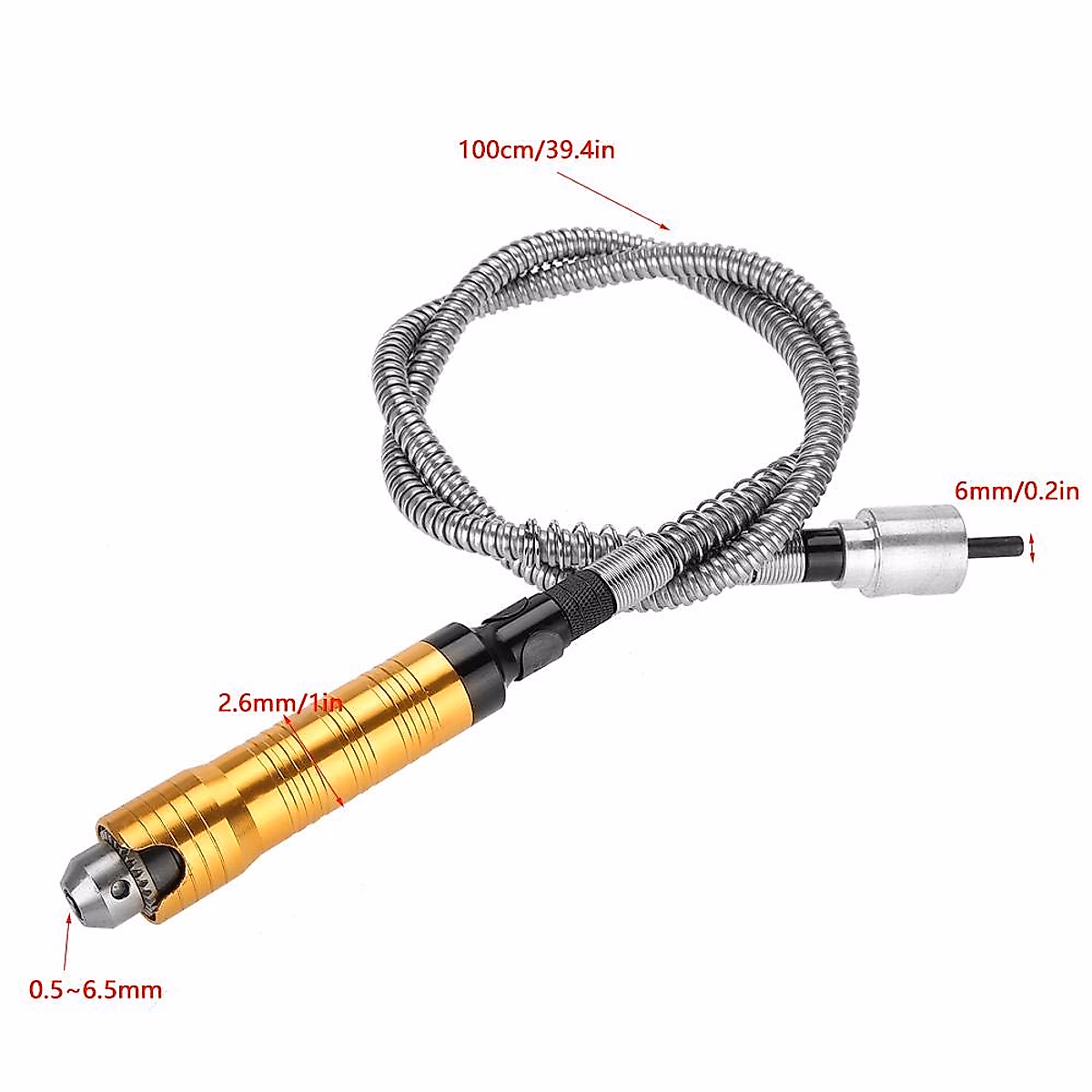 Electric Drill Grinder Tool, 0.5-6.5 Mm Chuck Handle 6Mm Flexible Flex Shaft Adapter Attachment Fit Electric Drill Grinder Tool for Detail Metal Engraving, Wood Carving, and Jewelry Polishing