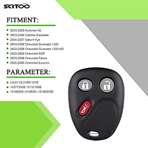 SCITOO 3 Buttons Key Fob Keyless Entry Remote Shell Case & Pad Replacement for 2001-2005 for Buick Lesabre 2003-2007 for Buick Rainier for Cadillac DeVille 1PC FCC 15132198B