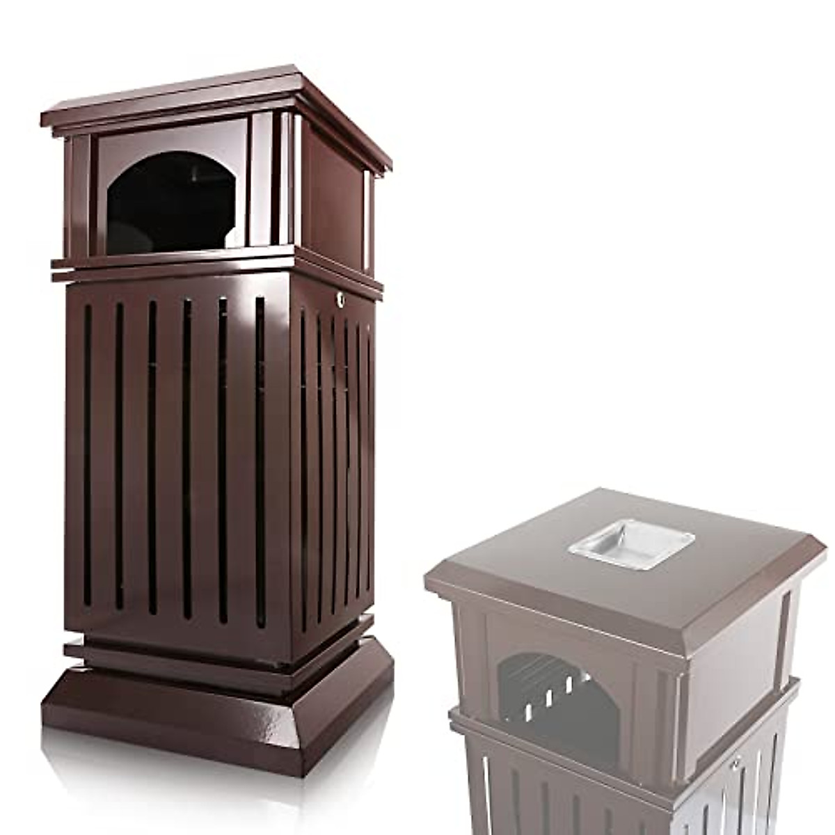 IRONWALLS Commercial Trash Can, Brown Indoor Outdoor Garbage Can with Lockable Lid, Removable Inner Barrel, Rectangular Waste Bin Container Trash Receptacle for Patio, Park, Plaza