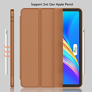 iMieet New iPad Pro 12.9 Case 2022(6th Gen)/2021(5th Gen) with Pencil Holder [Support iPad 2nd Pencil Charging/Pair],Trifold Stand Smart Case with Soft TPU Back,Auto Wake/Sleep(Brown)
