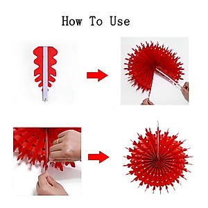 Red Party Decorations Chinese New Year Tissue Pompom Paper Fan Decor Birthday Party Garland Glitter Circle Dots Garland Steamer Banner Backdrop for Girls Wedding Valentines Day