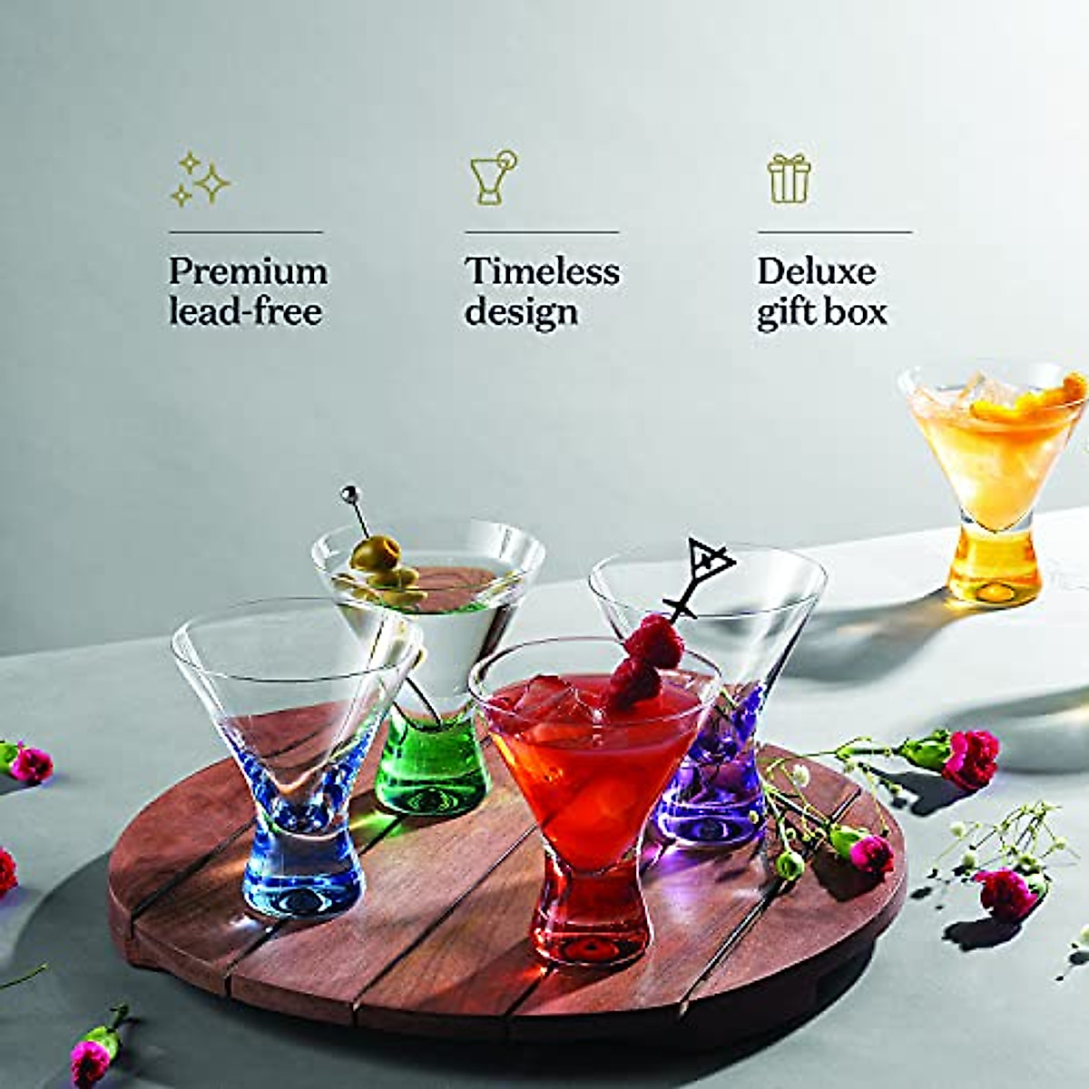 Colored Martini Glasses Set of 6 - 8 Oz Colored Margarita Glasses, Colorful Martini Glasses European Cocktail Glasses, Stemless Martini Glasses, Coupe Glasses, Dishwasher Safe, Glass Cups for Party