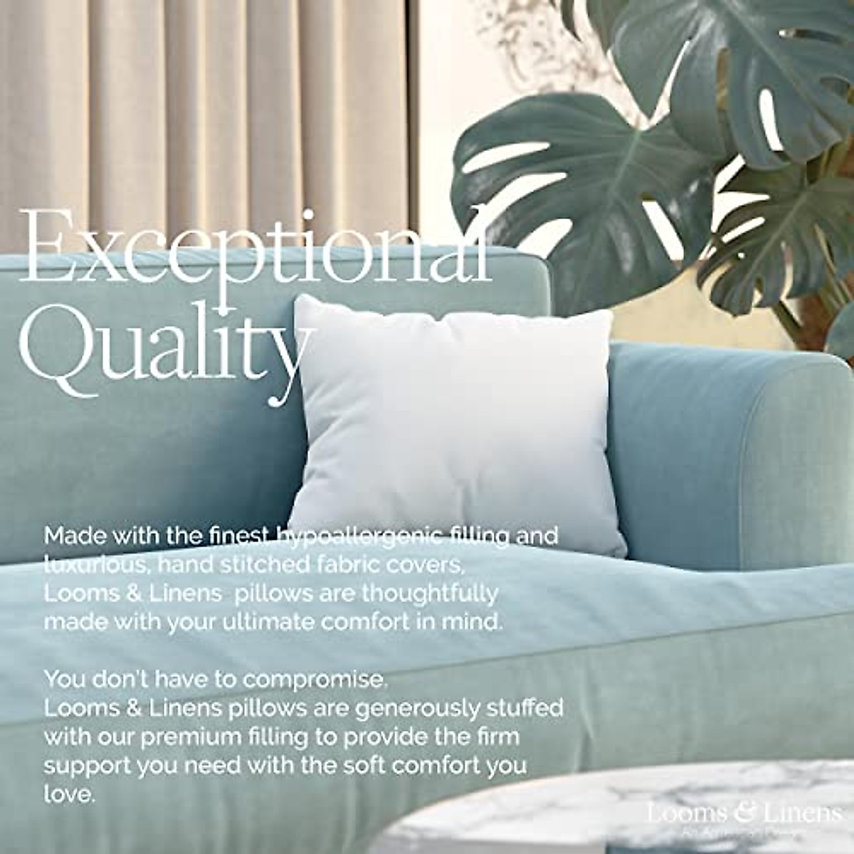 Throw Pillow Insert 18x18 Set of 4 pc. Square Sham Stuffer Insert for Decorative Pillow Covers by Looms & Linens - Made in USA