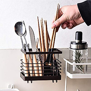 ZSQAI Hanging Spoon Chopsticks Fork Iron Storage Basket Kitchen Rack Cutlery Holder Cutlery Stand Countertop Shelf Rack Holder (Color : White)