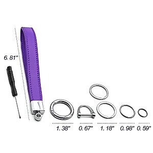 MECHCOS Car Key Fob Keychain Holder Genuine Leather Wristlet Loop Key Chain Circle Carabiner Clip for Men and Women with Anti-Lost D Ring, Screwdriver, 4 Key Rings, 360 Degree Rotatable, Purple