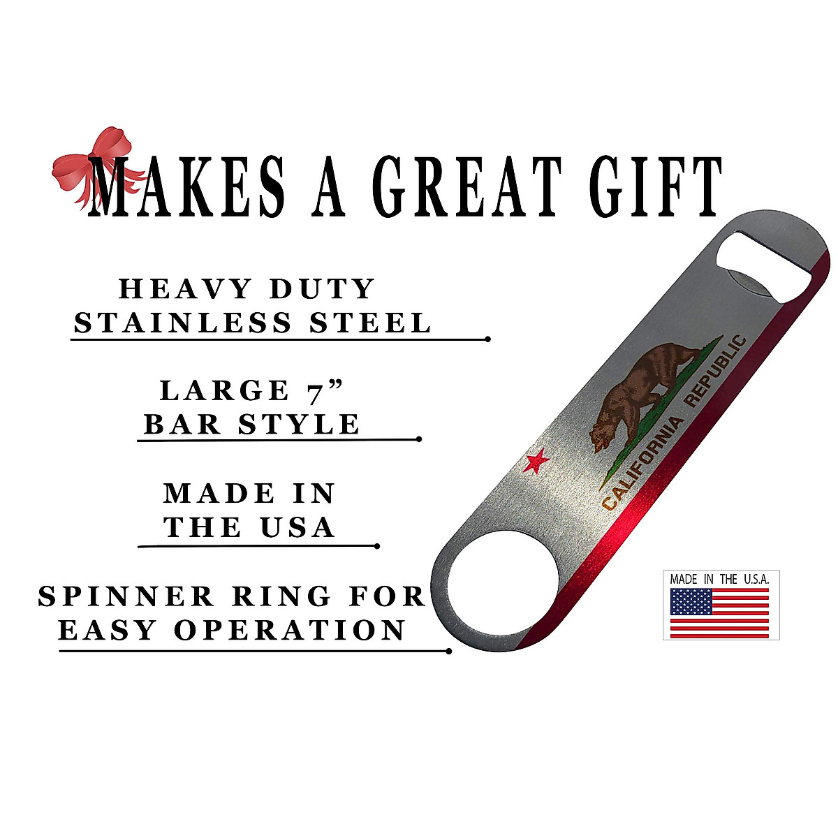 California State Flag Speed Bottle Opener Heavy Duty Gift Californian CA