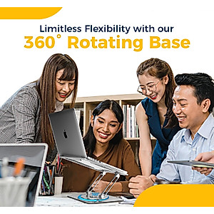 TechSync 360° Rotating Portable Laptop Stand for Desk, Aluminum Ergonomic Laptop Riser Adjustable height for MacBook & laptop up to 16" & Holds weight upto 22 lb, Swivel Laptop Holder Stand - Silver