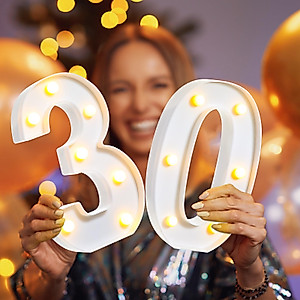 Treela 8.7'' Birthday Decorative LED Light up Numbers, Glitter Marquee Number Sign for Night Birthday Party Decorations Anniversary Bar LED Sign Backdrop Wall Table Centerpieces(30th,White)