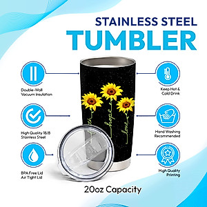 Hyturtle Personalized Gifts For Sunflower Lover - Faith Hope Love Sunflower Custom Name Stainless Steel Tumbler 20oz With Lid - Idea Floral Lover Gifts For Women Girl On Birthday, Christmas