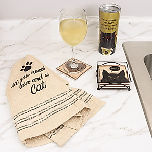 Cozy Home Base – Cat Lovers – Cat Gifts for Women – Coffee Tumbler, Funny Coasters, Kitchen Towel Gift Set