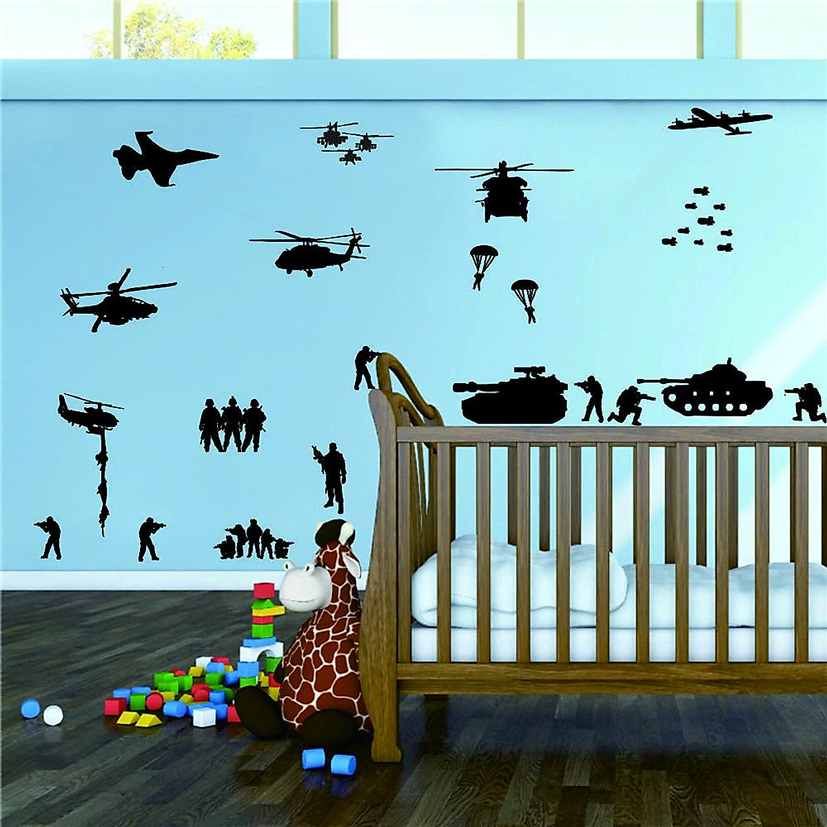 Army Tank Wall Decors Set for Wall Solider Military Helicopter Wall Stickers for Teens Boys Bedroom Kids Room Vinyl Decals (Black (JWH117))
