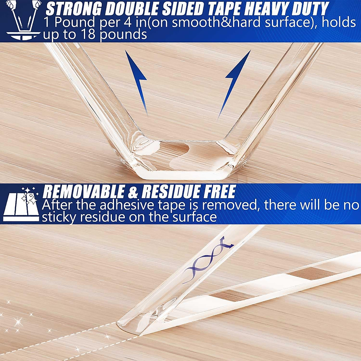 ZMUAXUAN Clear Double Sided Adhesive Mounting Tape Heavy Duty Removable,Strong Picture Hanging Strips Wall Hangers,Sticky Tack Gel Putty Glue for Poster,Photo,Mirror,Carpet(9.85 Ft-3 Pack)