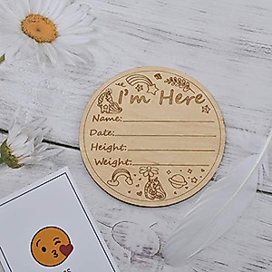 Wood Baby Birth Announcement Sign 6 Inch Large Round Dual-Sided Personalized Newborn Photo Props (A)