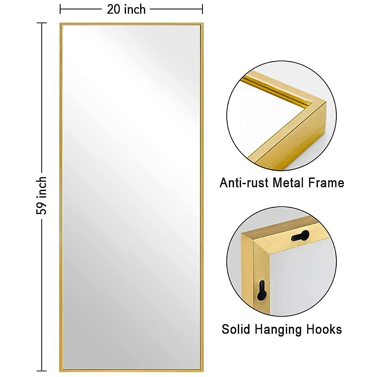 NeuType Full Length Mirror Wall Mirror 59" x 20" Gold Aluminum Alloy Frame Full Body Mirror Standing Mirror Floor Mirror for Living Room Bedroom Hallway Dressing
