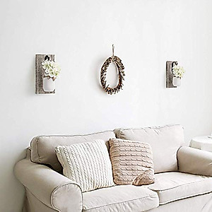 Mkono Mason Jar Wall Sconces Rustic Sconces Wall Decor Set of 2 Farmhouse Mason Jars Bathroom Decor Wood Boards with Fairy Lights and Flowers Fall Wall Decor for Home Kitchen Living Room, White