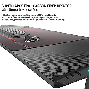 Eureka Ergonomic 55 Inch RGB LED Gaming Desk with Lights Up, PC Computer Studio Gamer Table I Shaped Home Office Workstation, w Free Mouse Pad,USB Ports Controller Stand Cup Headset Holder Black