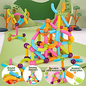 54 Pcs Magnetic Balls and Rods Set,Magnetic Building Sticks Blocks Toys,Magnet Educational Toys STEM Toys for Kids,Learning Magnetic Toys for Boys Girls Age 3 4 5 6 7 8+ Years Old Gifts