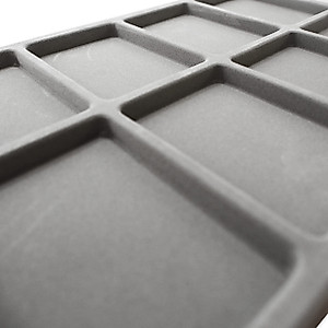 CuteBox Company 3pc Black Plastic Tray (14.75” x 8.25” x 1”) with 10 Rectangle Compartment Red Flocked Tray Insert for Jewelry Storage, Organization, Merchandise, Display