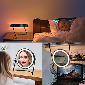 DOWRY 8.5'' Lighted Makeup Vanity Mirror with Magnification, Rechargeable 1x 10x Magnifying Mirror with 3 Color Light Brightness Adjustable, 360°Rotation Double Side Desk Cosmetic Mirror…