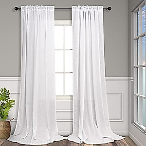 White Linen Curtains 108 Inches Long for Living Room 2 Panels Set Back Tab Drapes Semi Sheer Cotton Textured High Ceiling to Floor Curtains for Patio Stunning Bohemian Urban Industrial Farmhouse 9 FT
