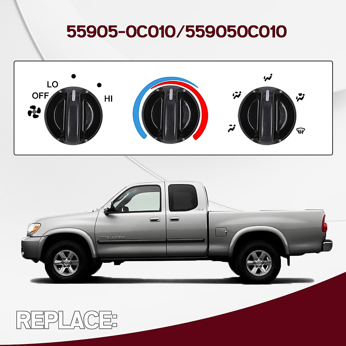 Xislet 3Pcs Tundra AC Knobs Replacement Compatible with 2000 2001 2002 2003 2004 2005 2006 Tundra AC Air Conditioner Heater Blower Fan Control Knob 55905-0C010, 559050C010