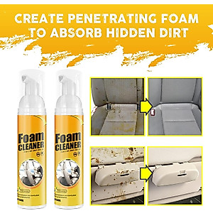 KUTDEP Dry Cleaning Ahent Multipurpose Foam Cleaner Spray,Lemon Flavor Multi-Purpose Foam Cleaner, Foam Cleaner for Car, Powerful Decontamination Set for Car and Home Kitchen (2pcs*100ML) + 2 Sponges