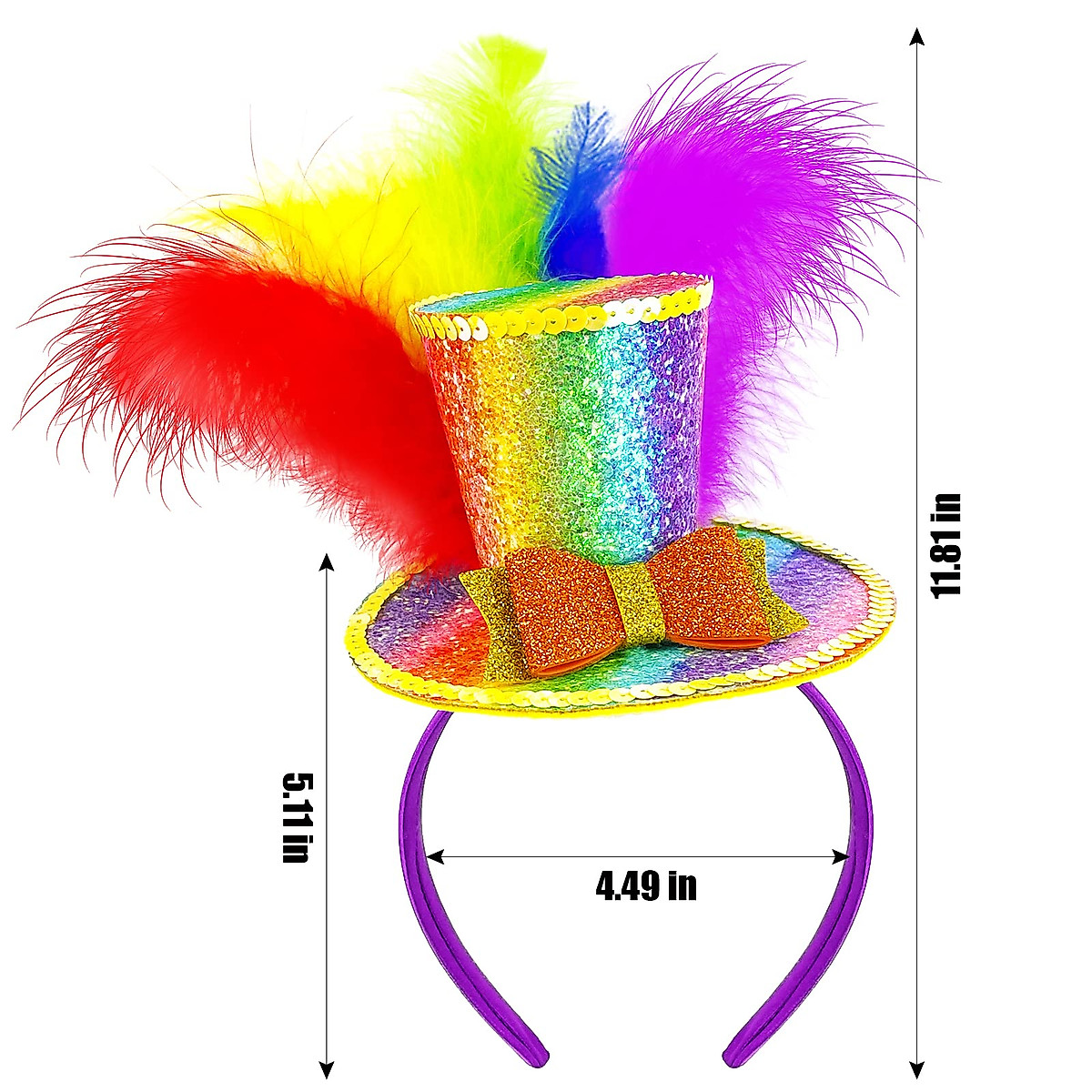 Fikinise Rainbow Feather Headband Top Hat for Women Girls Material, Mardi Gras Carnival Party, Birthday, Cosplay, Halloween Hat Accessory