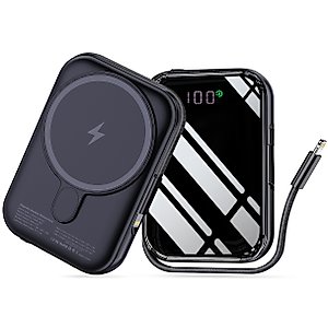 Ceftydy Magnetic Wireless Portable Charger, 10000mAh Battery Pack with USB-C Cable & LED Display, Built-in Lightning Cable, Magnetic Power Bank 20W PD Fast Charging for iPhone 15/14/13/12 Series