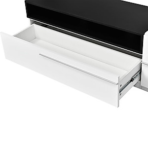 Merax Two-Tone Design Stand with Silver Handles, UV High-Gloss Media Console for Television Up to 70", Chic Style TV Storage Cabinet for Living Room, 66.8 inch Length, White