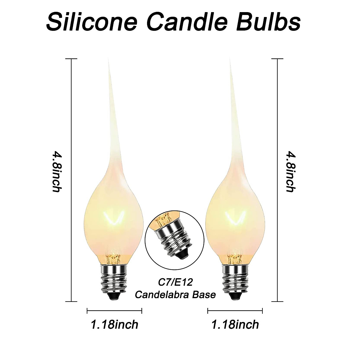 Konictom Silicone Dipped Candle Light Bulbs,Clear Silicone Decorative Light Replacement Bulbs 120 Volt 5 Watts,C7/E12 Candelabra Base for Christmas Chandelier Electric Window Candle,12 Pack