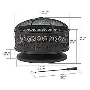 Sunjoy 30 in. Outdoor Fire Pit, Patio Black Round Wood-Burning Steel Firepit Large Fire Pits for Outside with Spark Screen and Fire Poker