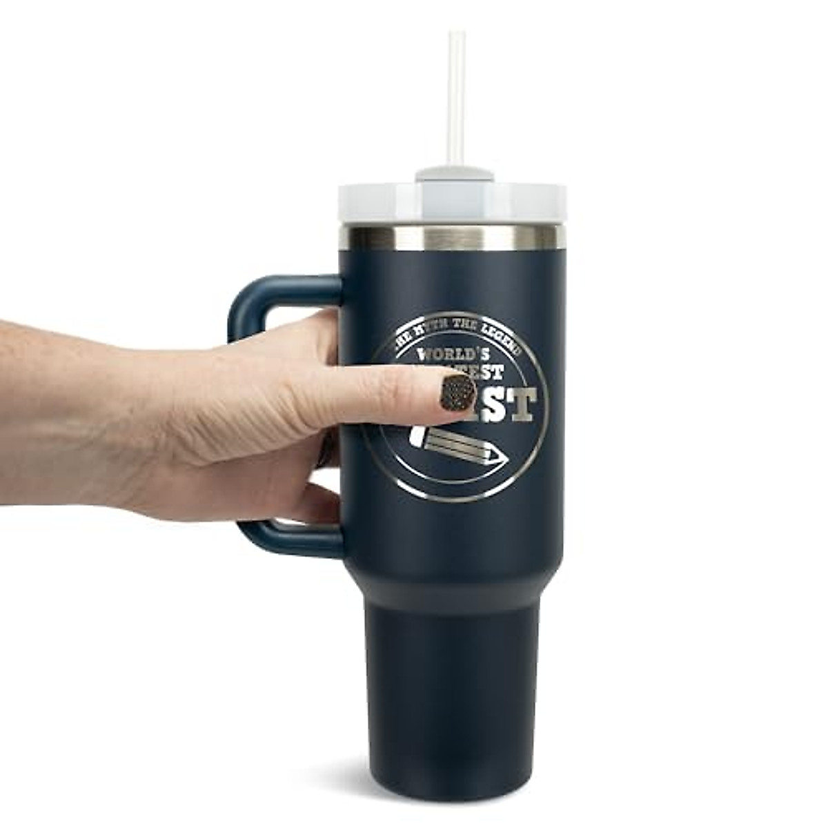 100 North | 40 oz Stainless Steel Double Wall Insulated Travel Tumbler With Handle, Straw, and Lid, World's Greatest Artist Navy Blue