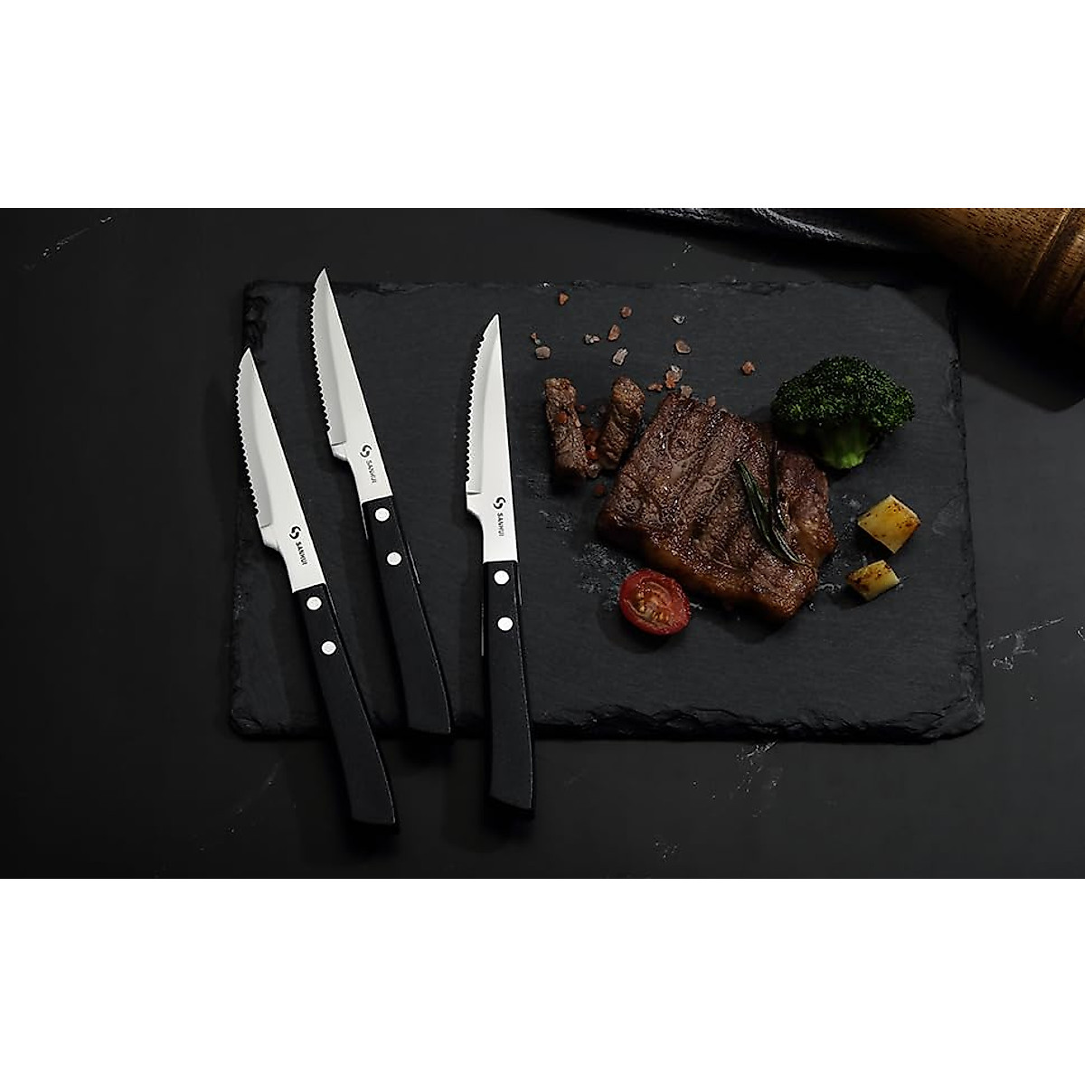 SANHUI Steak Knives, Steak Knife Set of 6, German Stainless Steel Steak Knife Serrated