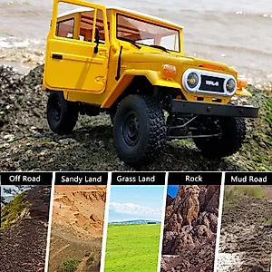 YIKESHU RC Rock Crawler RC Truck 4x4 WPL C34 RTR Mudding Remote Control Truck 2.4Ghz 1/16 RC Crawler All Terrain Car, Full Scale Off Road Truck Realistic Vehicle Hobby RTR Adult