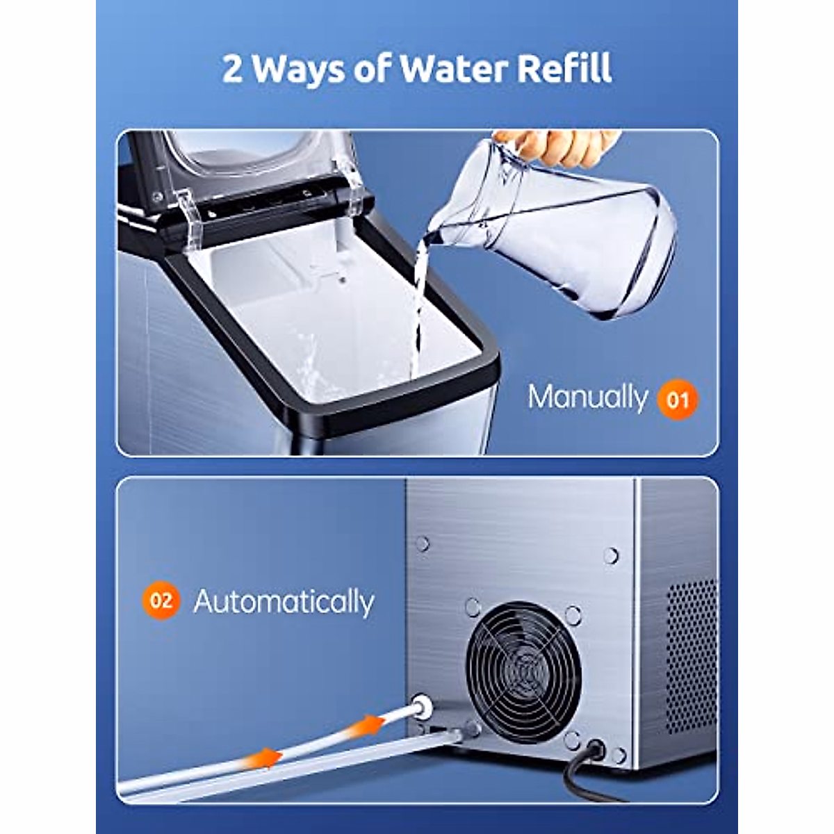 YISUFO Nugget, Pebble Ice Makers Countertop, 30lbs/Day, Self-Cleaning, 2 Ways Water Refill, Stainless Steel Sonic Ice Maker Machine with 3Qt Water Reservoir, for Home Office Party Bar