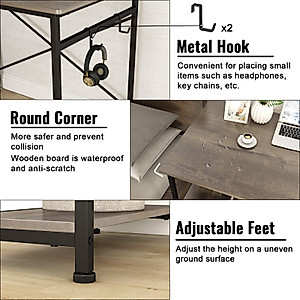 Engriy Writing Computer Desk 39", Home Office Study Desk with 2 Hooks and Storage Shelves on Left or Right Side, Industrial Simple Workstation Wood Table Metal Frame for PC Laptop, Black Oak