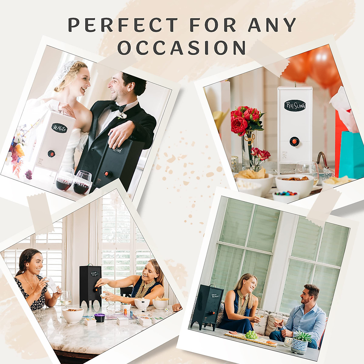 Wine Nook Box Wine Dispenser Beverage Dispenser Wine Storage Holder for Kitchen Bar Countertop and Wine Party Holiday Gift Set, Black and White, 3 Liters, Chalk Included