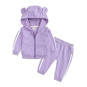 Kids Tales Baby Boys Girls Tracksuit Hooded Bear Ears Sweatsuit Outfit Set Long Sleeve Zipper Jacket + Sweatpants