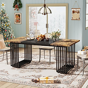 Tribesigns Dining Table for 6-8 People, 70.8'' Long Industrial Dining Room Table for Kitchen, Wood Kitchen Table with Black Metal Legs, Brown