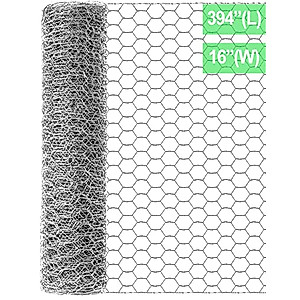TOYPOPOR Chicken Wire 16'' x 396''(40cm x 10m), Outdoor Anti-Rust Hexagonal Galvanized Chicken Wire Mesh Fencing to Protect Gardening Plants Vegetables Flowers Fruits From Dogs Rabbits Squirrels, 32ft