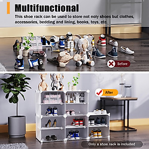 Gbonklong 3-Tier Home Shoes Storage Rack Organizer Stackable Shoes Cabinet Stand White, Plastic Adjustable Box Shelves Stackable Detachable Diy Standing for Bedroom, Utility Room, Living Room