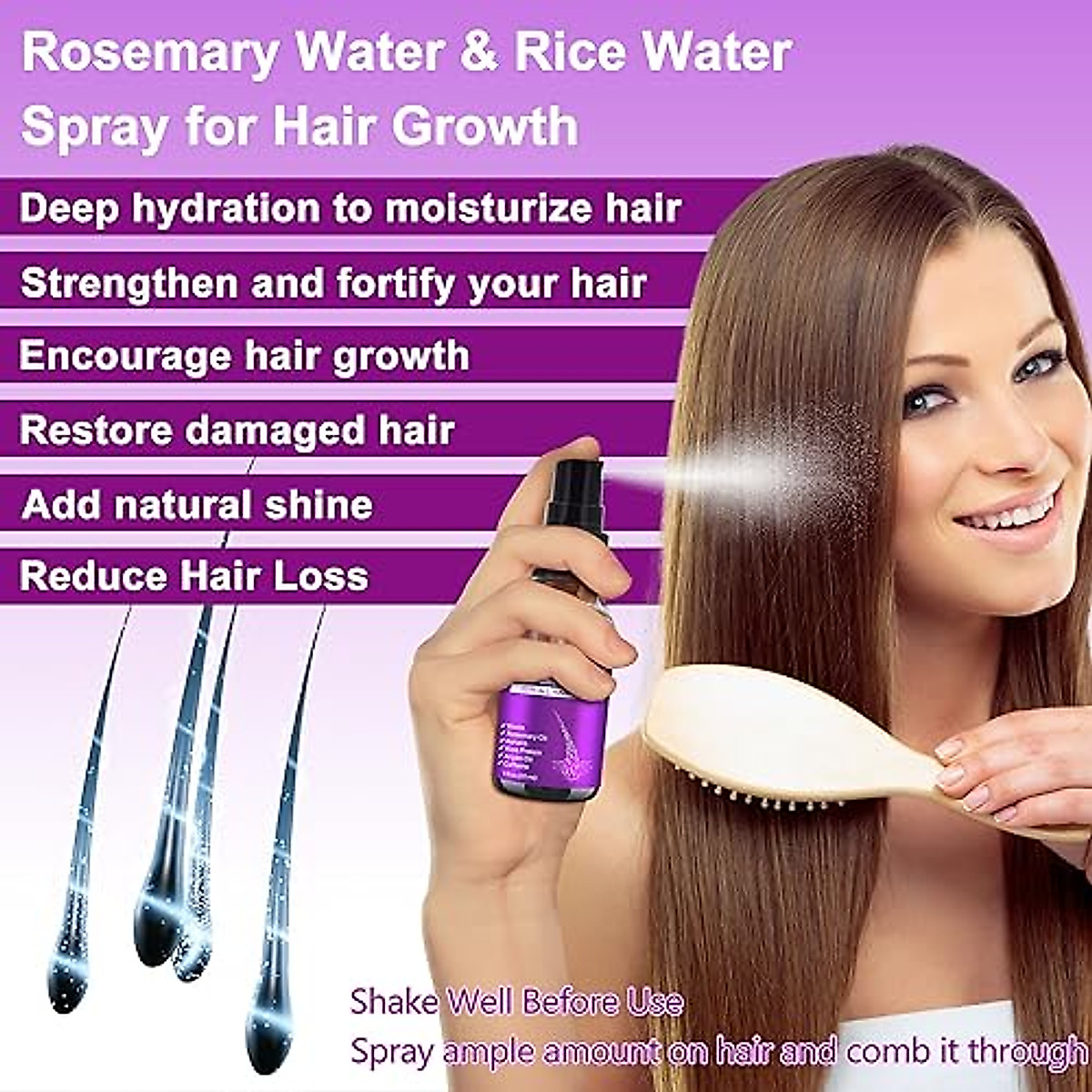 Rosemary Oil Hair Growth Serum W/Rosemary Water & Rice Water Spray Hair Growth,Biotin Castor Oil Argan Oil Caffeine Keratin Reduce Hair Loss,Restore Dry Damaged Hair Regrowth Treatments for Women Men