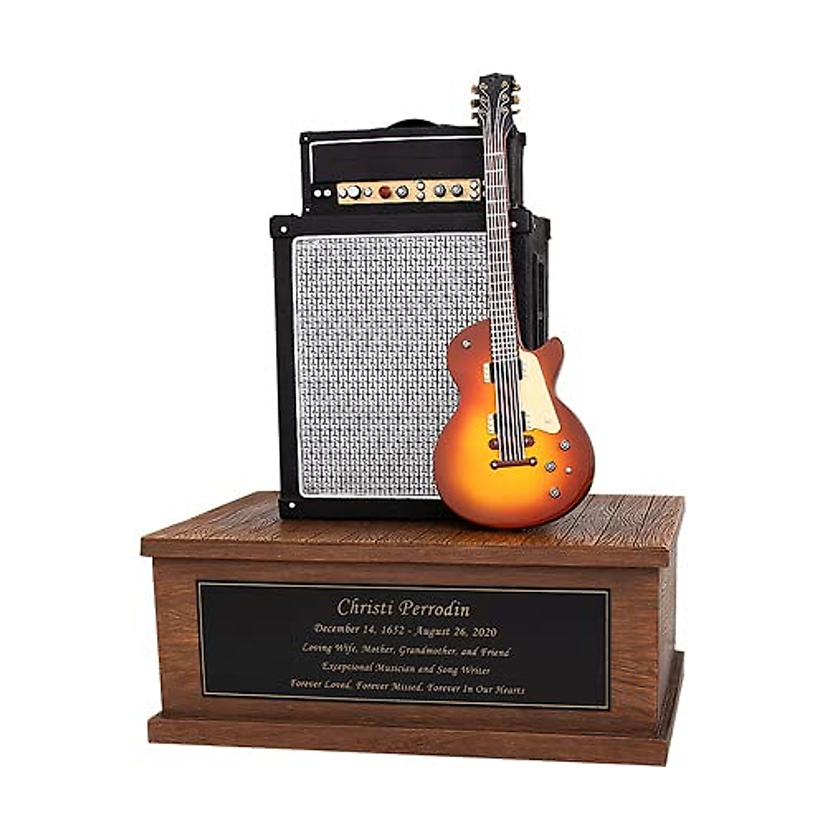 Perfect Memorials Custom Engraved Large Electric Guitar Cremation Urn (230 Cu/in) - Detailed Urn for Human Ashes/Display at Home/Durable/for A Guitar Lover & Artist/Timeless Tribute to Your Loved One