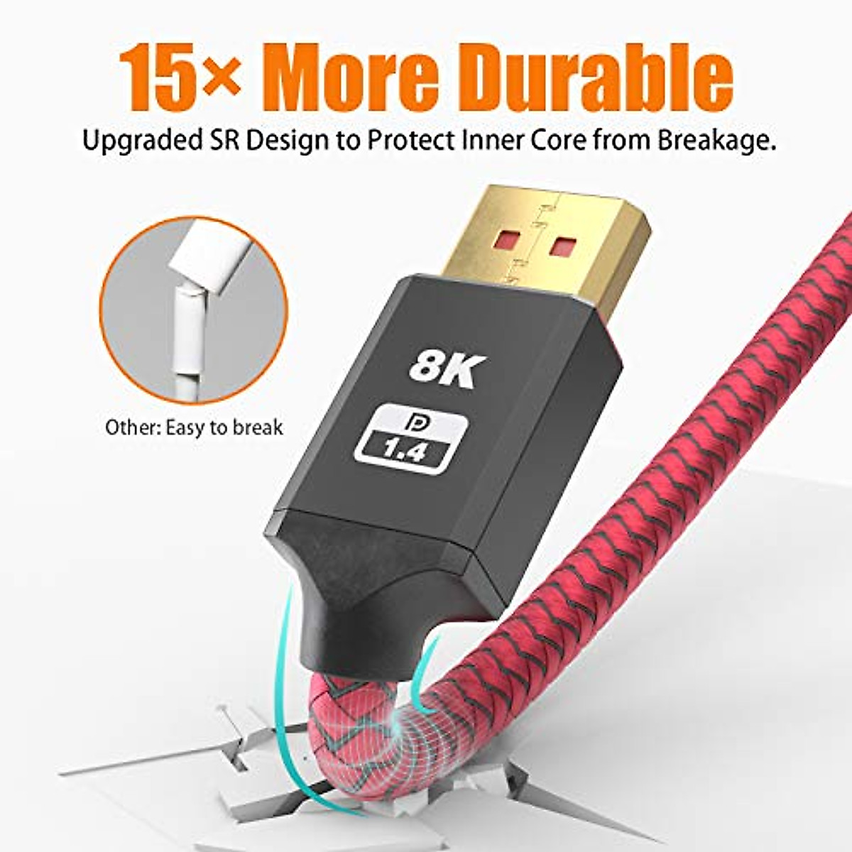 BIFALE VESA Certified 8K DisplayPort 1.4 Cable 10ft 2Pack, DP 1.4 Cable Nylon Braided Supports (8K@60Hz, 4K@144Hz and 1080P@240Hz), HBR3, 32.4Gbps, HDCP 2.2, DSC1.2 for Laptop Gaming Monitor